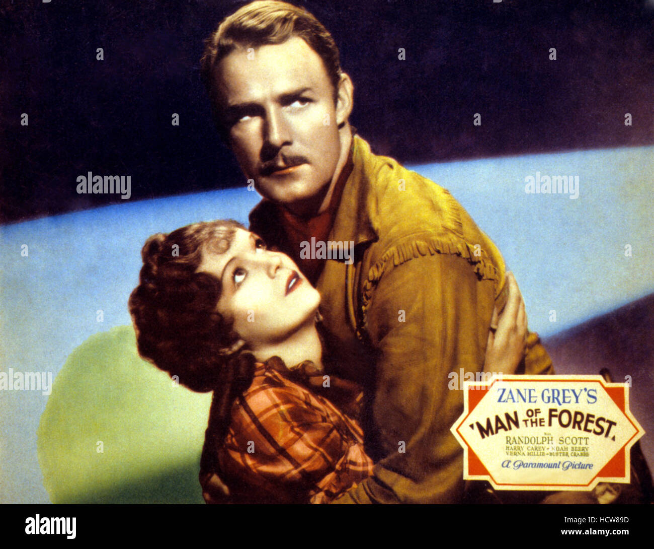 MAN OF THE FOREST, l-r: Verna Hillie, Randolph Scott on lobbycard, 1933 ...
