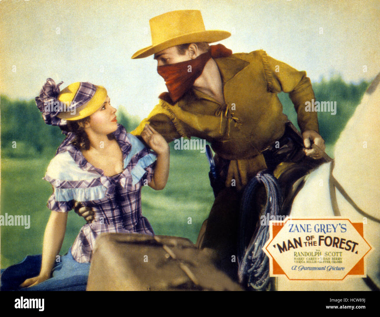 MAN OF THE FOREST, l-r: Verna Hillie, Randolph Scott on lobbycard, 1933 ...