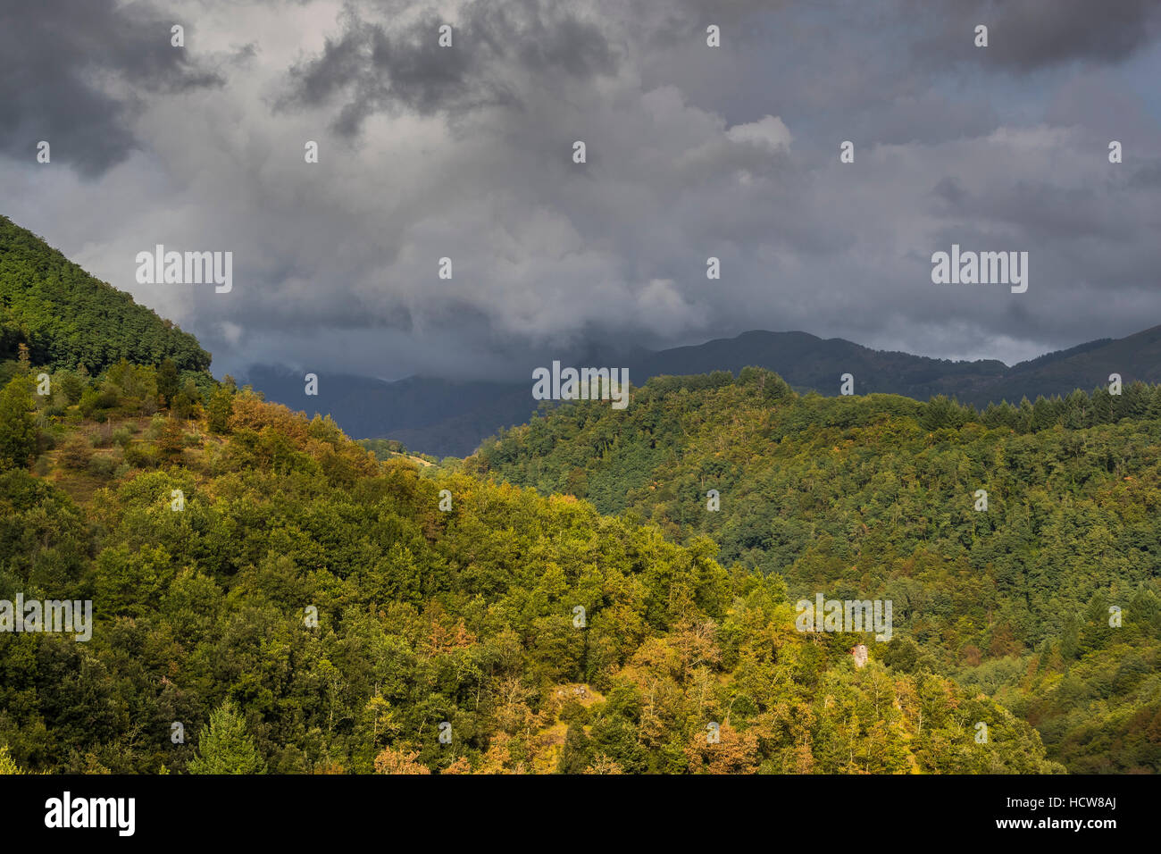 The stunning medieval hilltop village of Montefegatesi is surrounded by ...