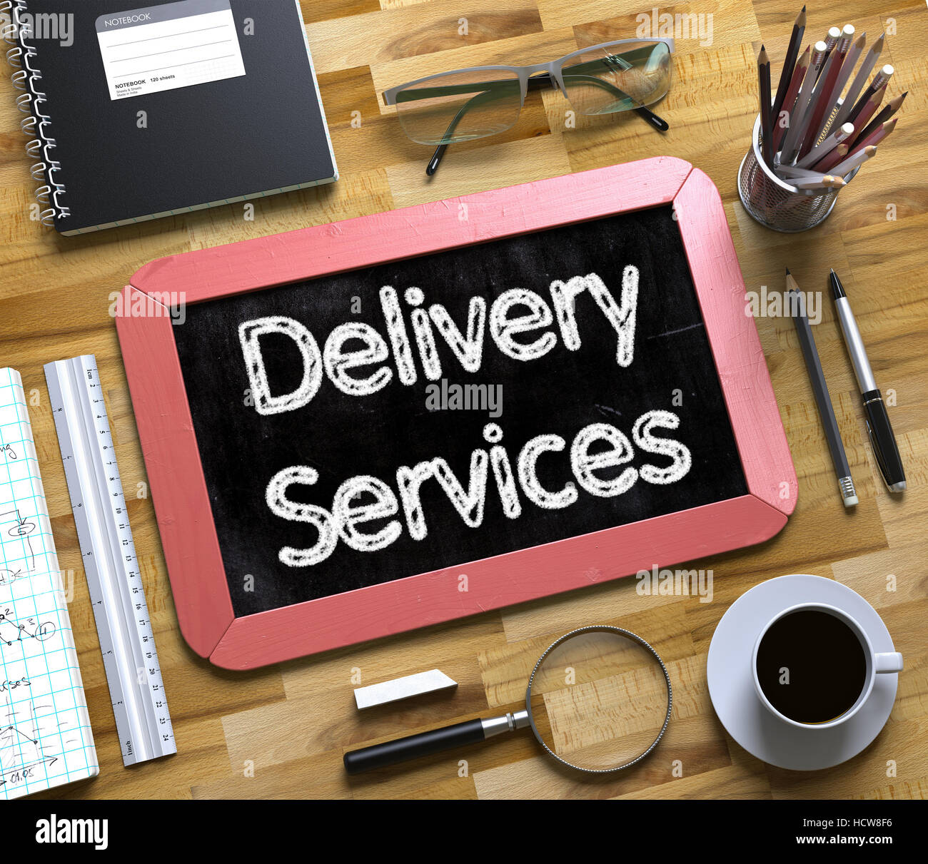 Delivery Services - Red Small Chalkboard with Hand Drawn Text and ...