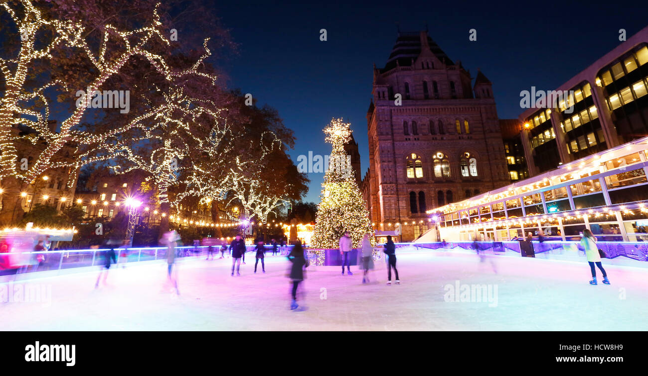 Night View of Natural History Museum, include Ice Rink Stock Photo - Alamy