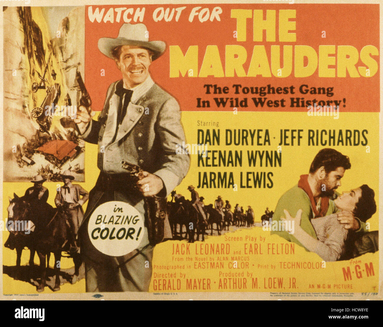 THE MARAUDERS, Dan Duryea, embracing from left: Jeff Richards, Jarma ...