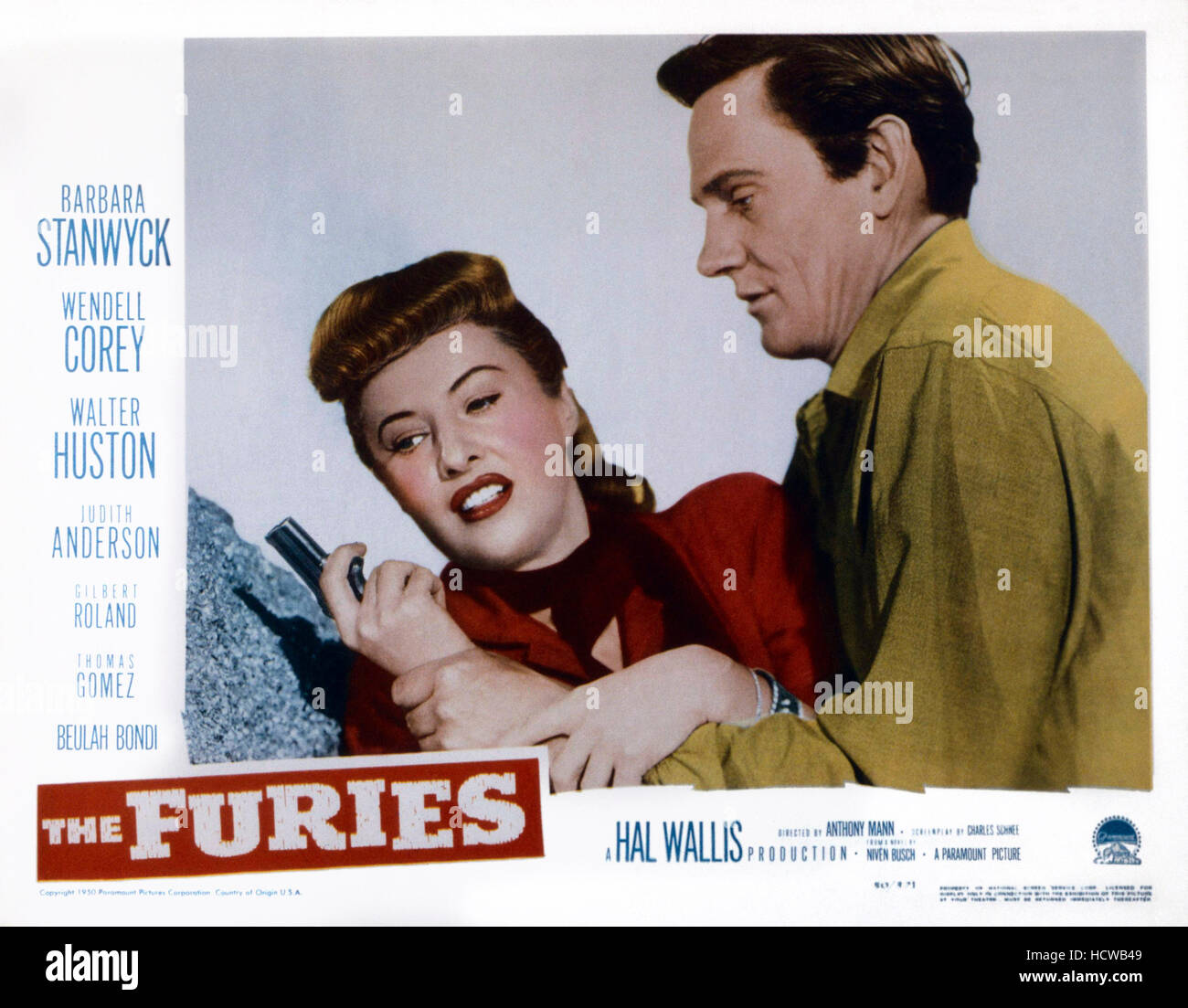 THE FURIES, US lobbycard, from left: Barbara Stanwyck, Wendell Corey ...