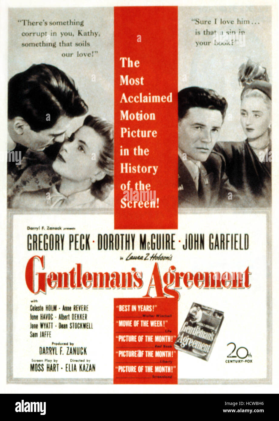 GENTLEMAN'S AGREEMENT, (poster art), Dorothy McGuire, John Garfield ...