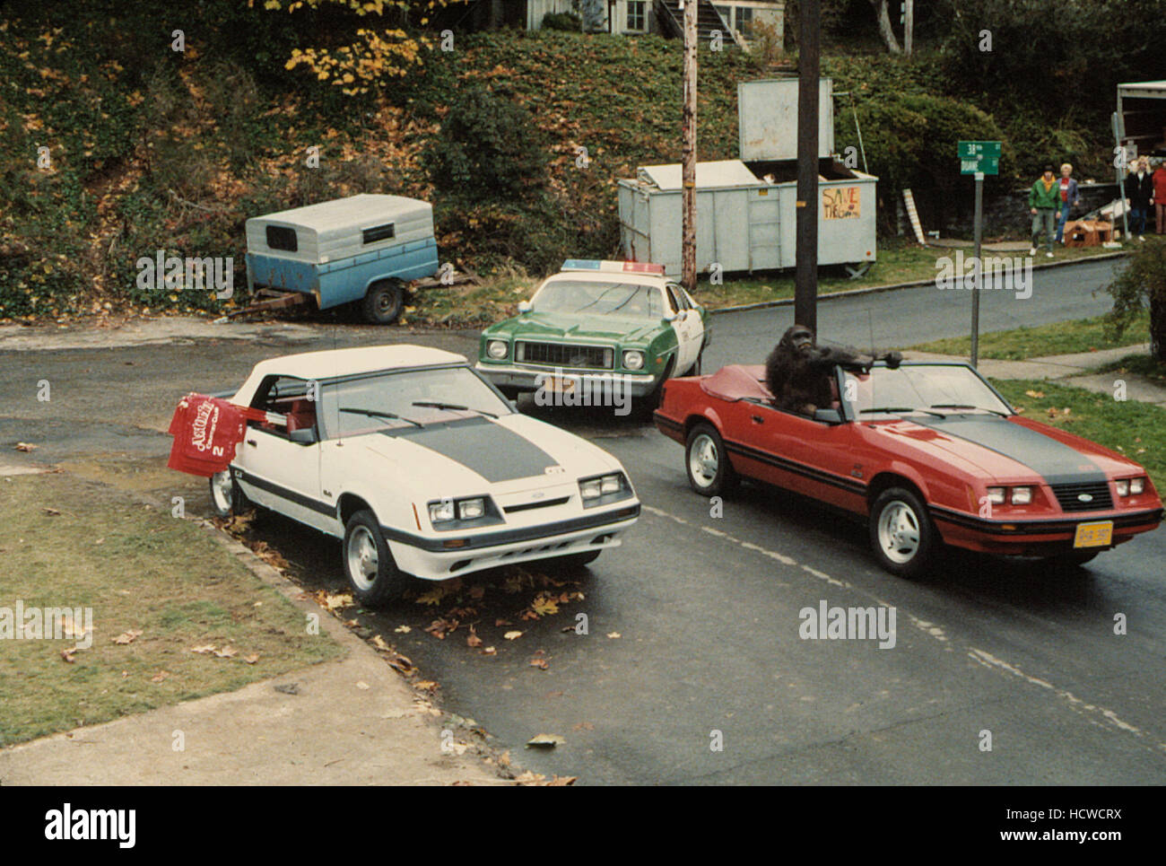 THE GOONIES, car chase featuring gorillas driving Ford Mustangs, 1985. (c) Warner Bros ...