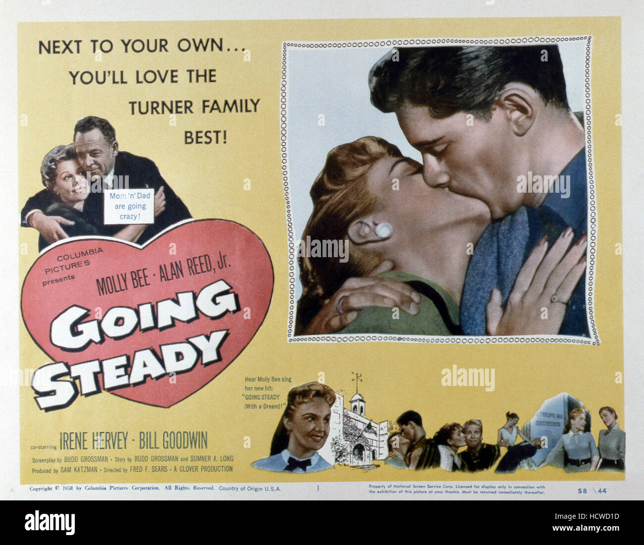 GOING STEADY, from left: Irene Hervey, Bill Goodwin, Molly Bee, Alan Reed Jr., 1958 Stock Photo ...