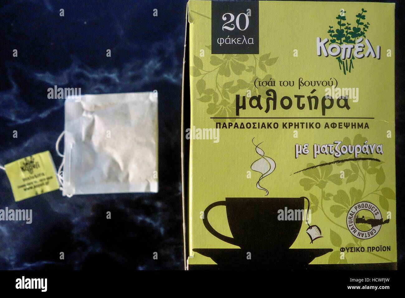 Greek Tea. A Carton of Malotira Cretan Herbal Mountain Tea Stock Photo ...