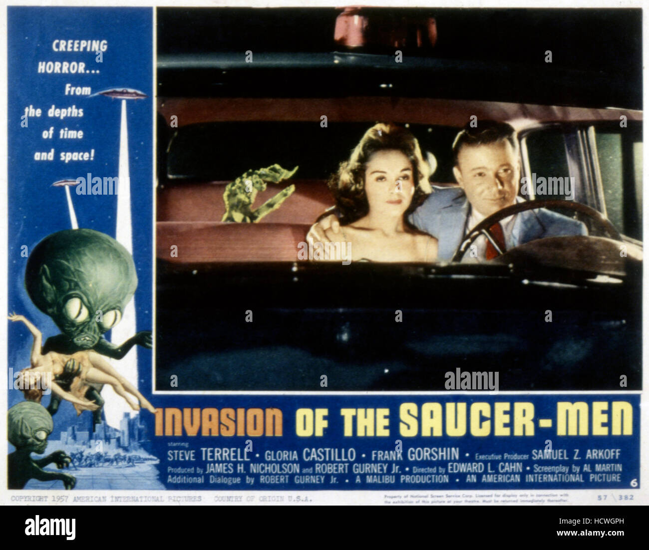 INVASION OF THE SAUCER MEN, from left: Gloria Castillo, Steven Terrell ...