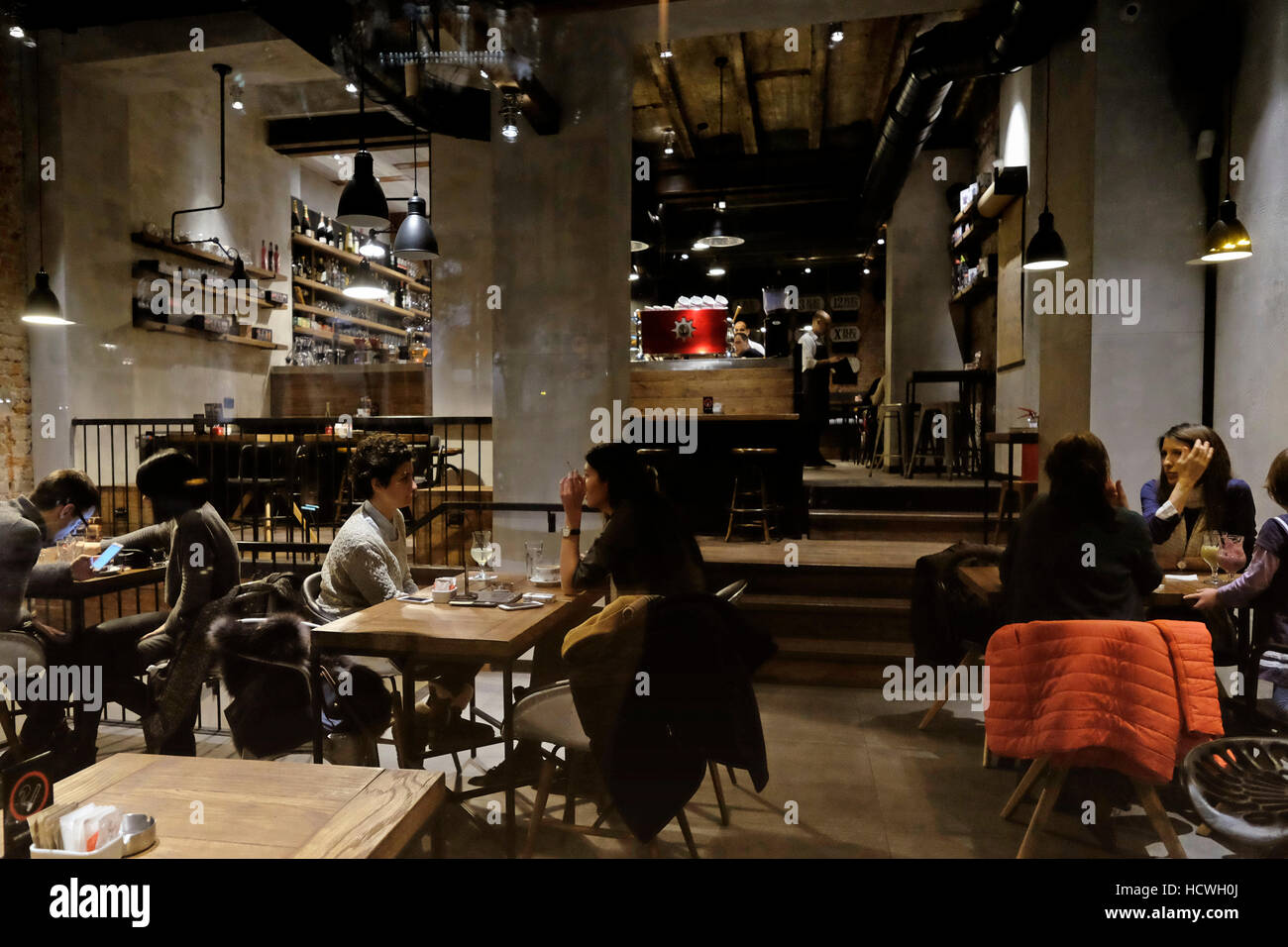 People sitting in Cafe Factory in the city of Belgrade capital of the ...