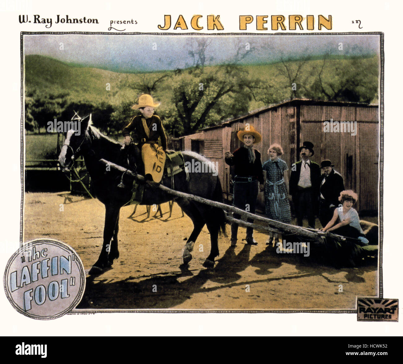 THE LAFFIN' FOOL, US lobbycard, Buzz Barton (horseback), standing from ...