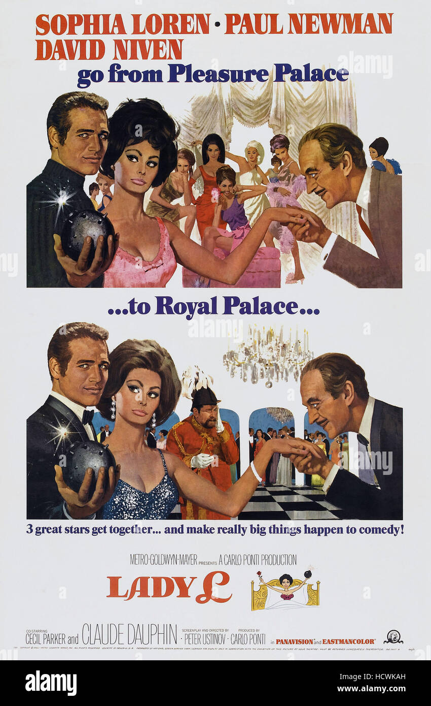 LADY L, US poster art, from left: Paul Newman, Sophia Loren, David ...