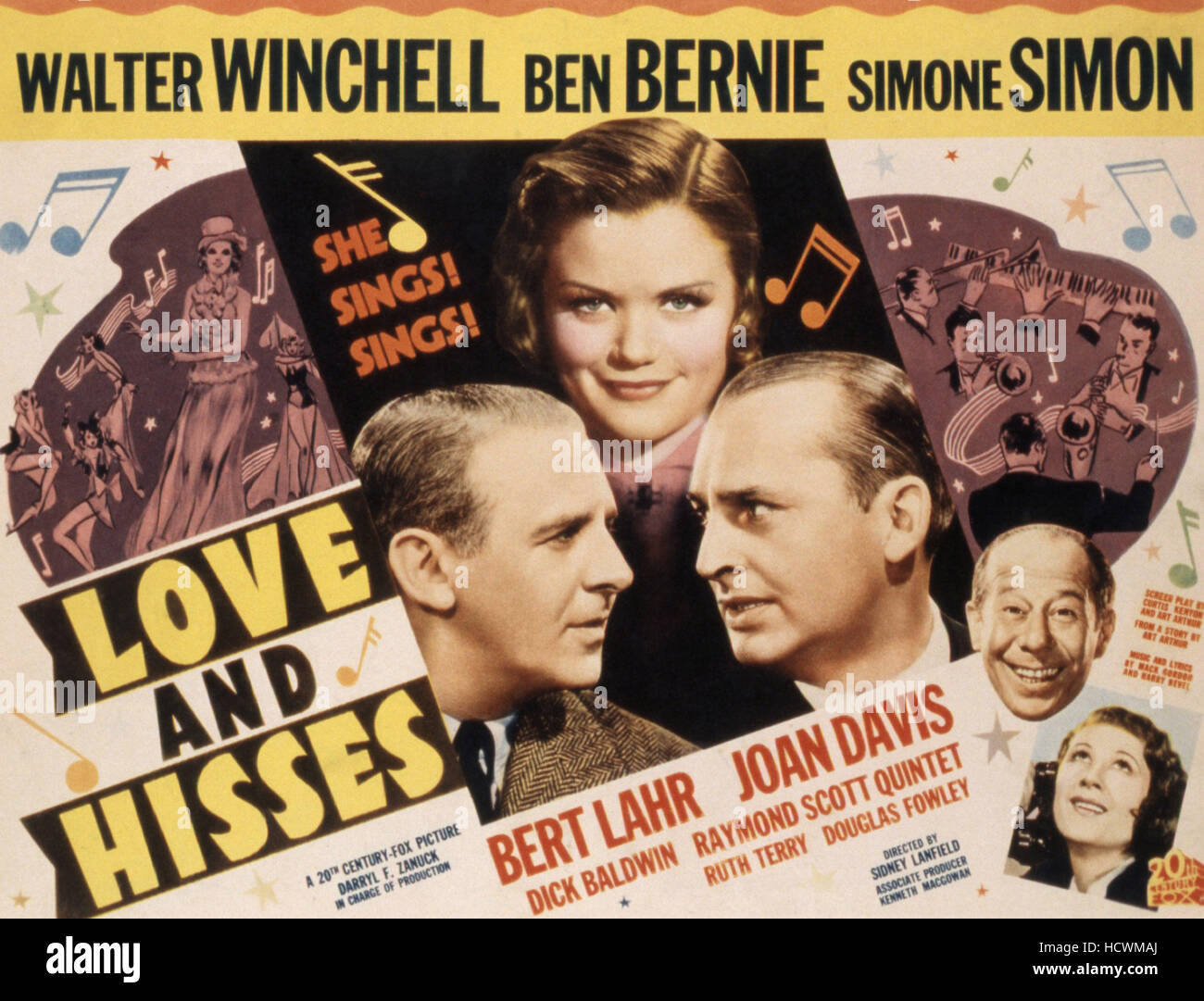 LOVE AND HISSES, Walter Winchell, Ben Bernie, Simone Simon, Bert Lahr ...