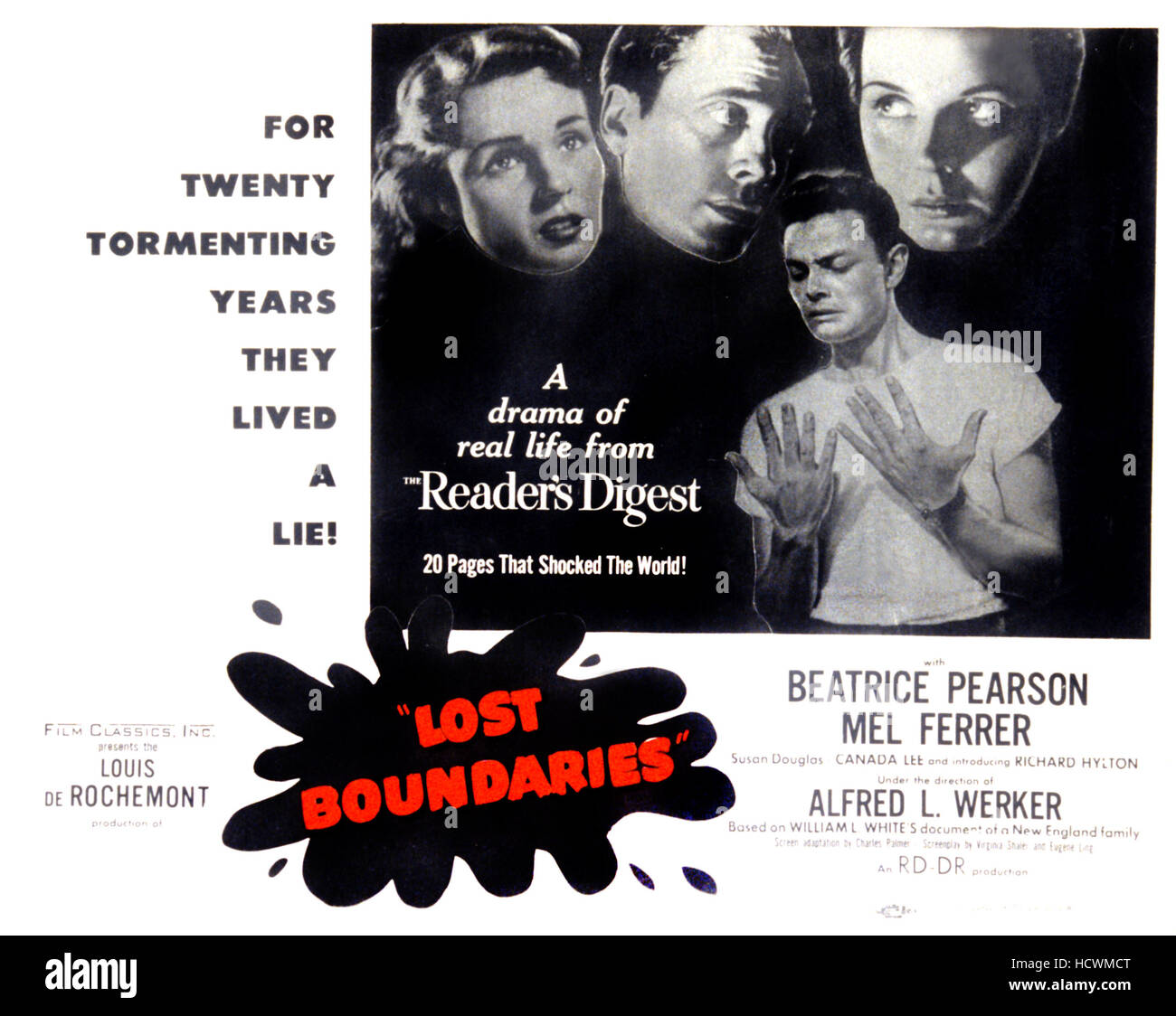 LOST BOUNDARIES, Beatrice Pearson, Richard Hylton, Susan Douglas, Mel Ferrer, 1949 Stock Photo ...