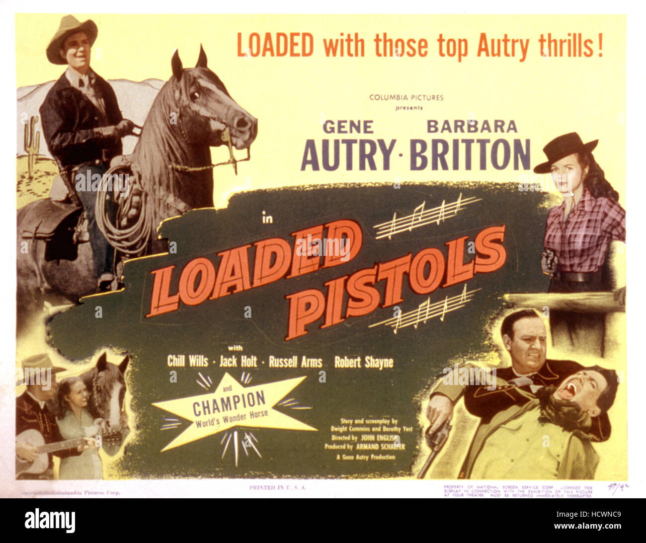 LOADED PISTOLS, Gene Autry, Barbara Britton, 1948 Stock Photo - Alamy