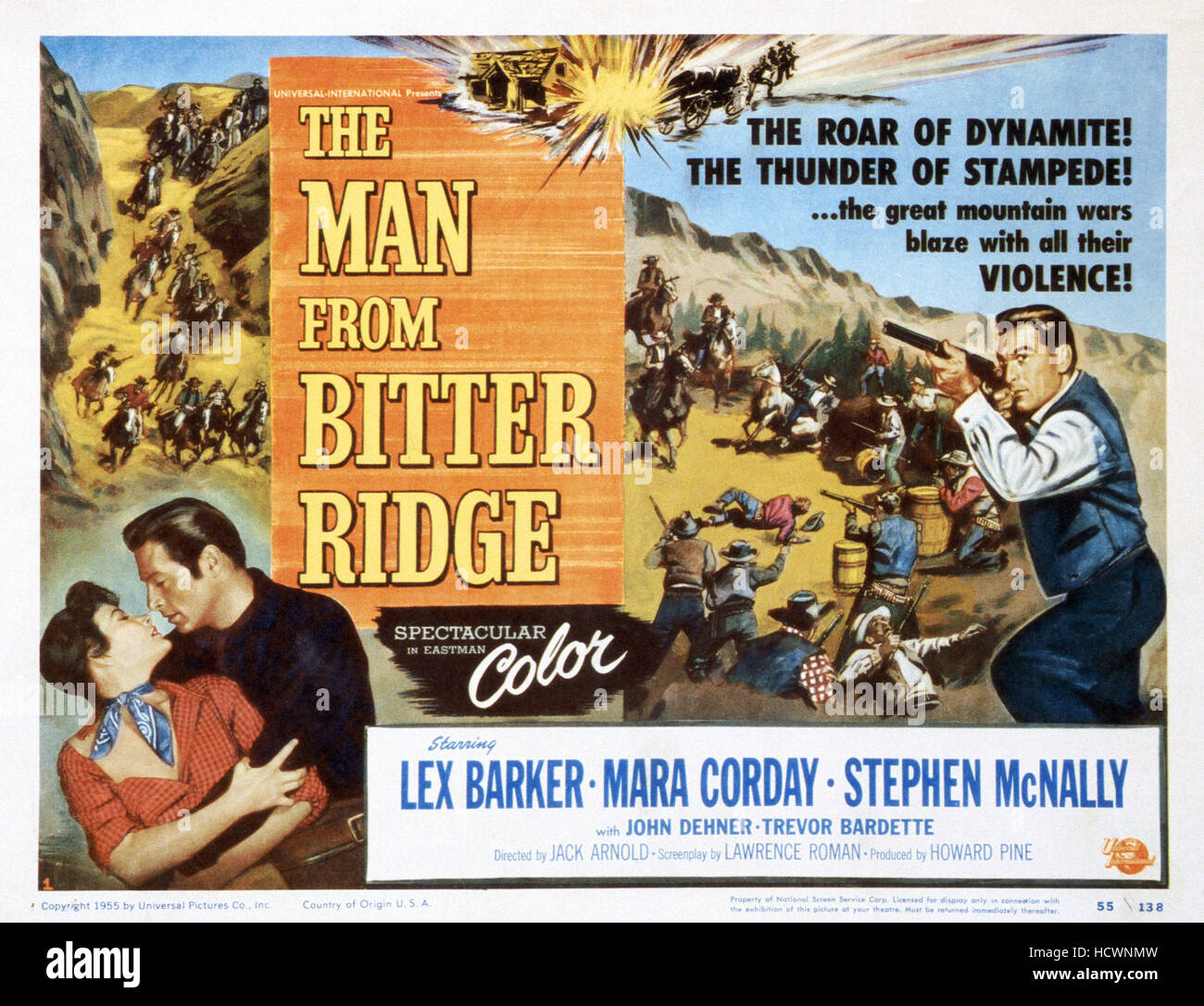 THE MAN FROM BITTER RIDGE, from left: Mara Corday, Lex Barker, Stephen McNally, 1955 Stock Photo ...