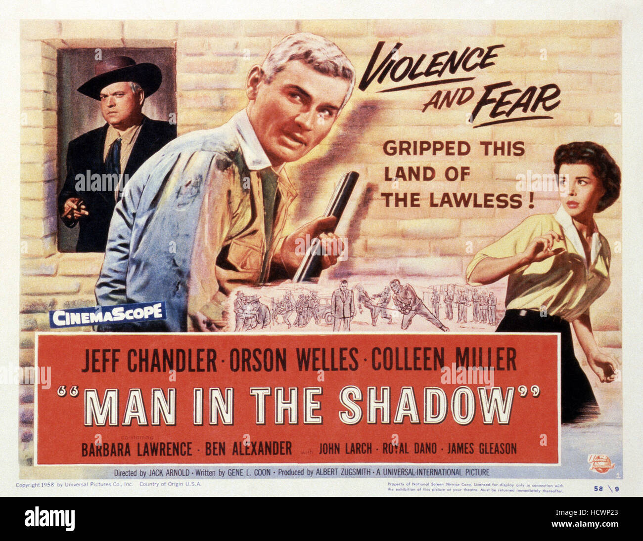 MAN IN THE SHADOW, from left: Orson Welles, Jeff Chandler, Colleen ...