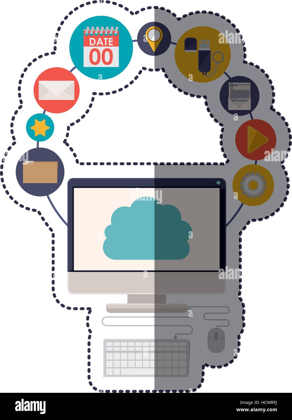 Computer and cloud computing icon. Storage media multimedia and ...