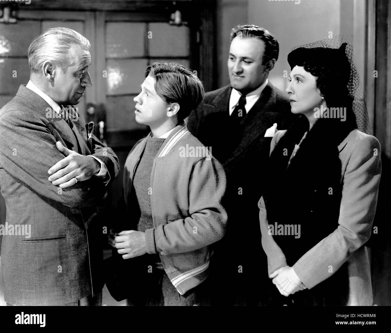 MEN OF BOYS TOWN, from left, Henry O'Neill, Mickey Rooney, Lee J. Cobb ...