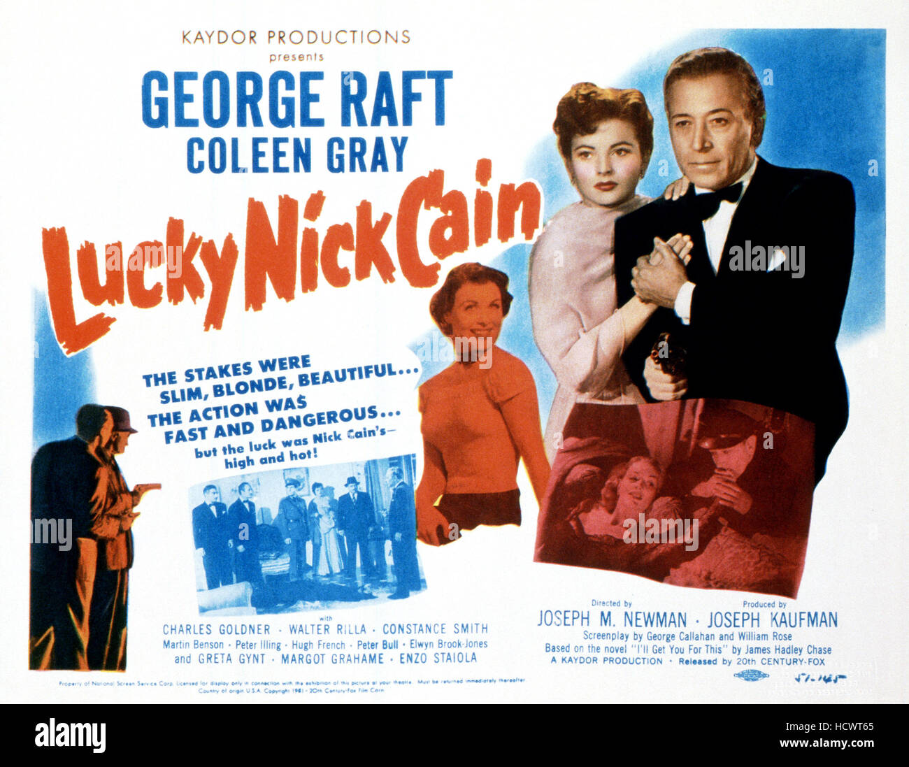 LUCKY NICK CAIN, (aka I'LL GET YOU FOR THIS), US lobbycard, top right: Coleen Gray, George Raft ...