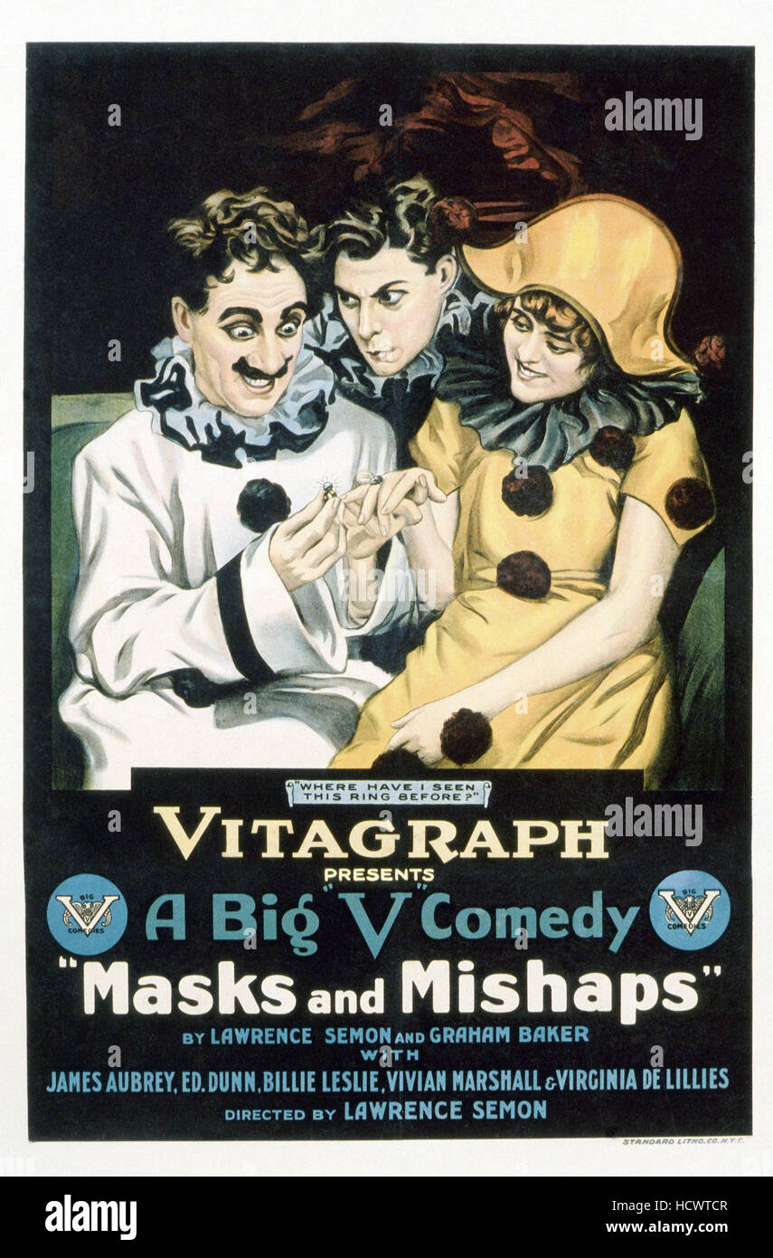MASKS AND MISHAPS, from left: Jimmy Aubrey, Eddie Dunn, Billie Leslie ...