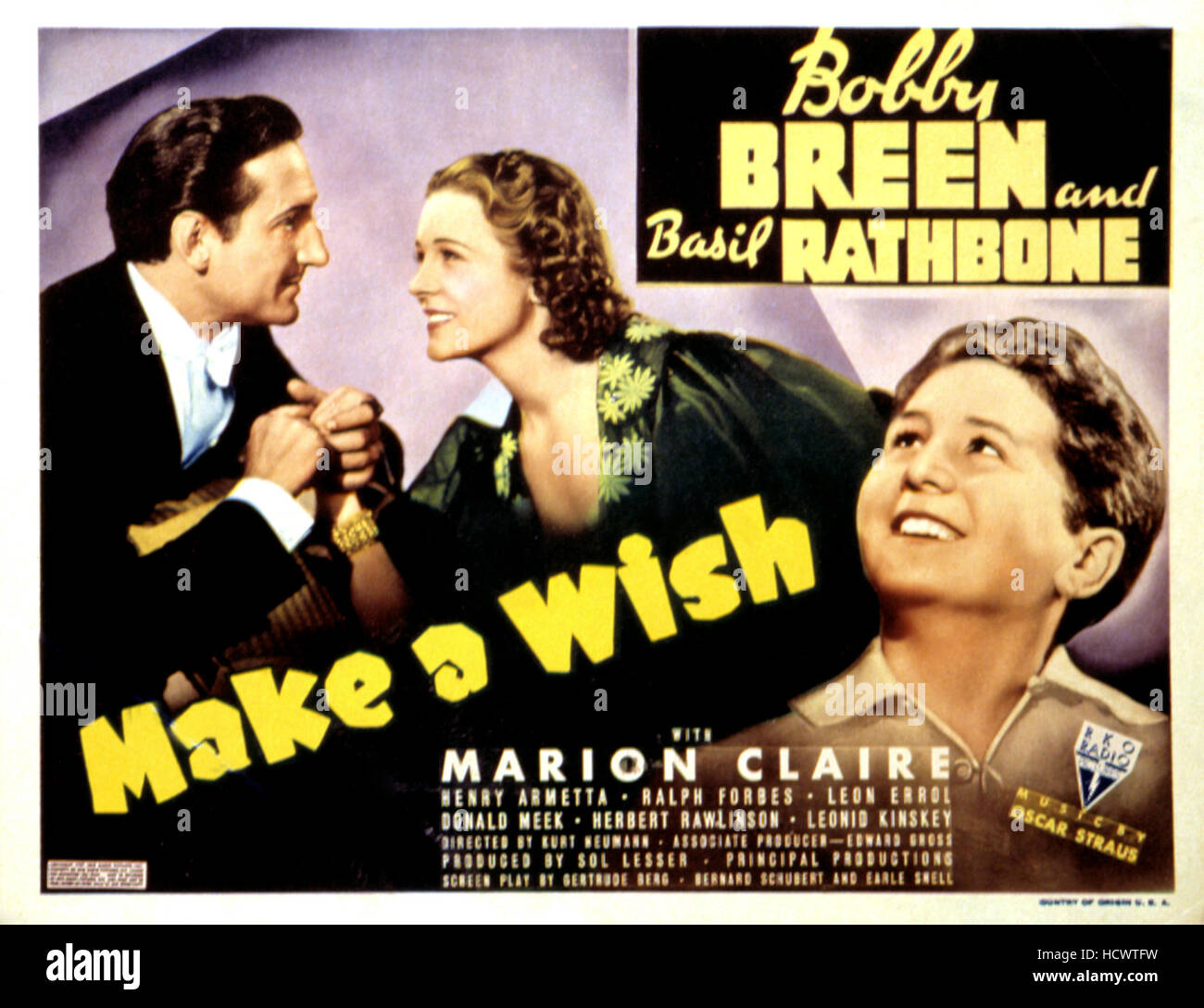 MAKE A WISH, Basil Rathbone, Marion Claire, Bobby Breen, 1937 Stock ...