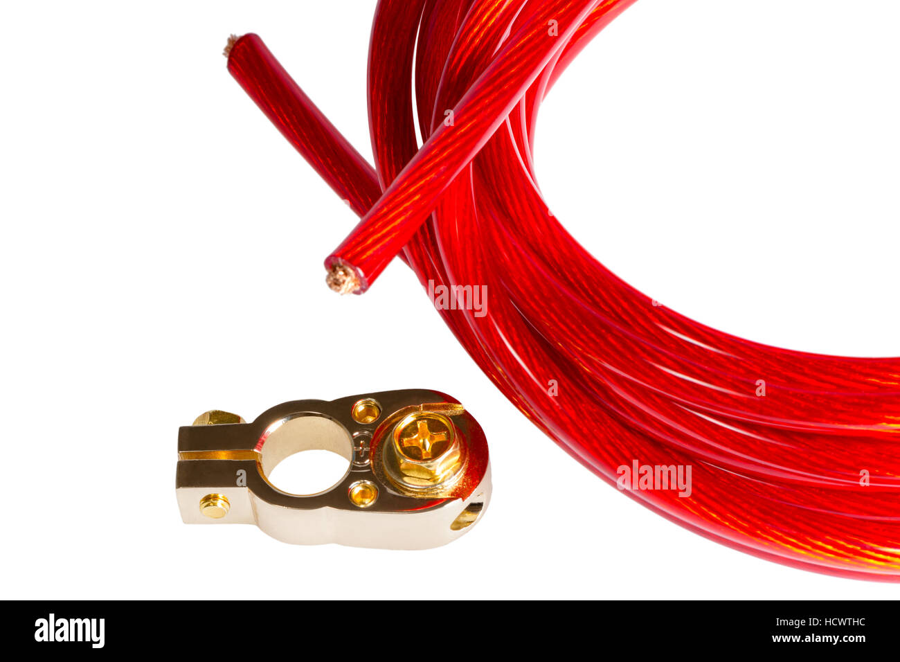 Red electric power cable and positive contact terminal CAR battery ...
