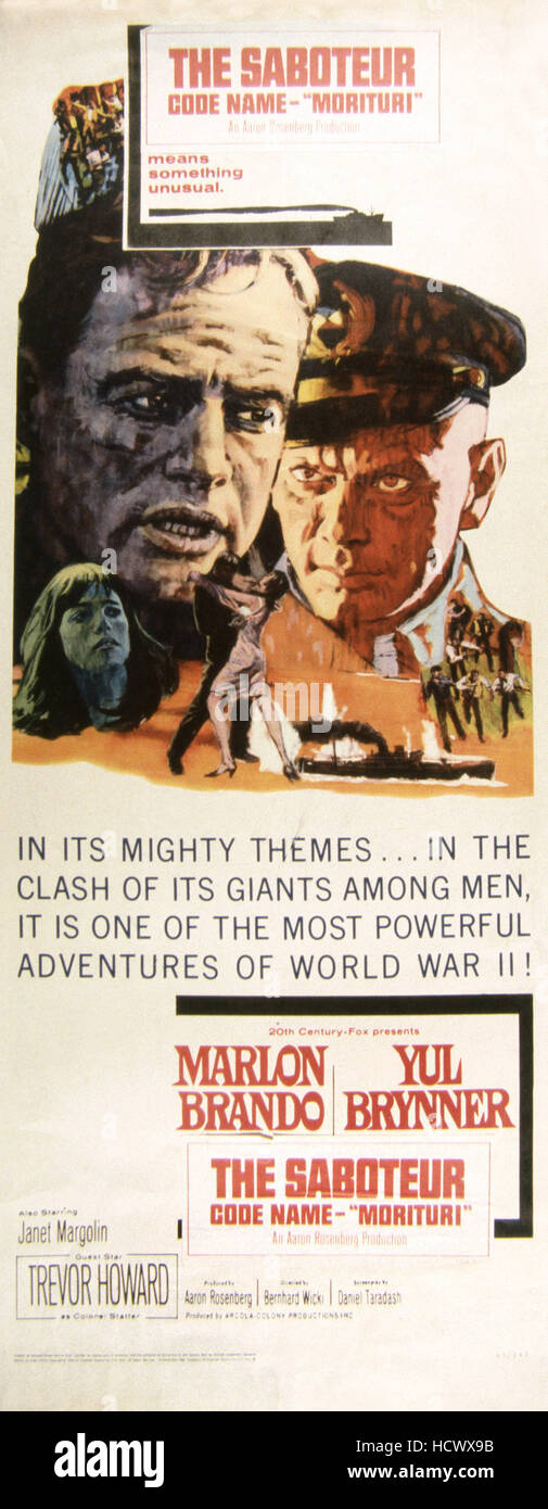 MORITURI, US poster, from left: Janet Margolin (bottom), Marlon Brando ...