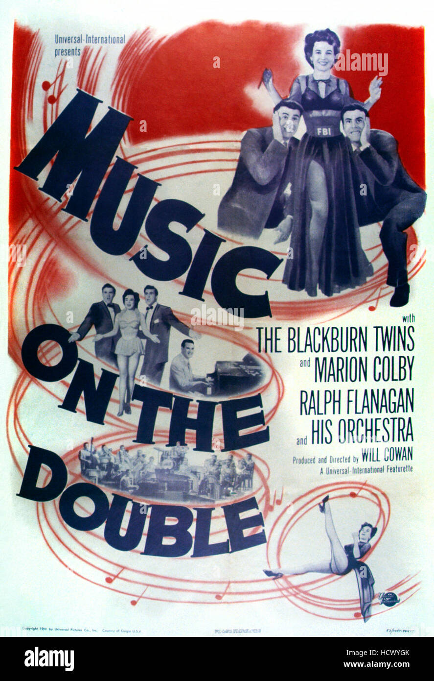 MUSIC ON THE DOUBLE, US poster, top: The Blackburn Twins, Marion Colby ...