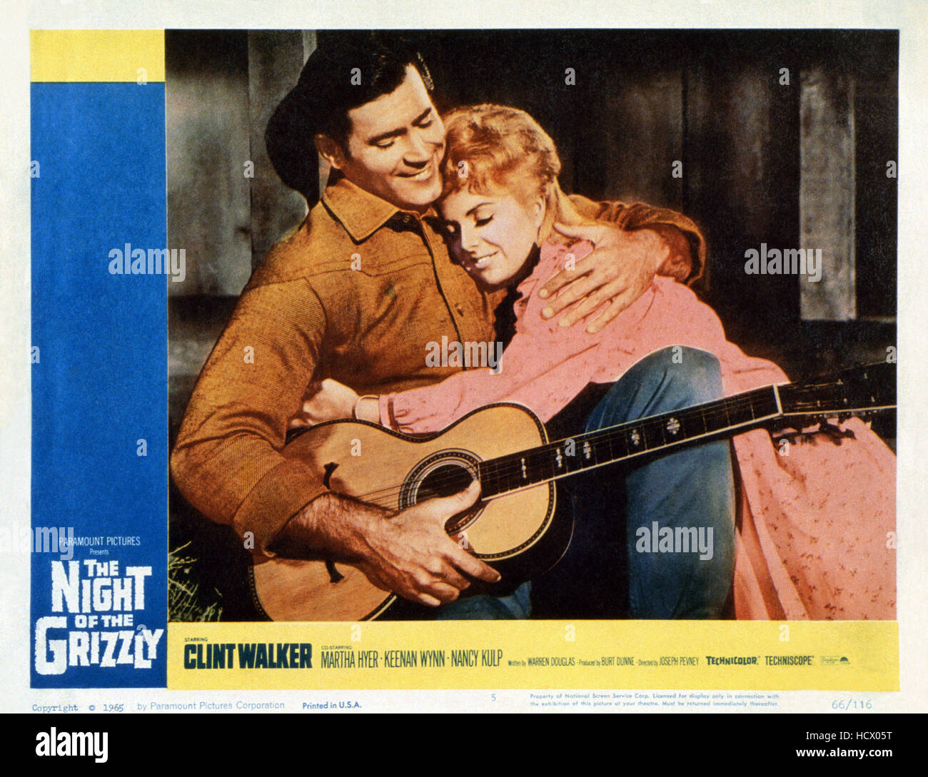 THE NIGHT OF THE GRIZZLY, US lobbycard, from left; Clint Walker, Martha ...