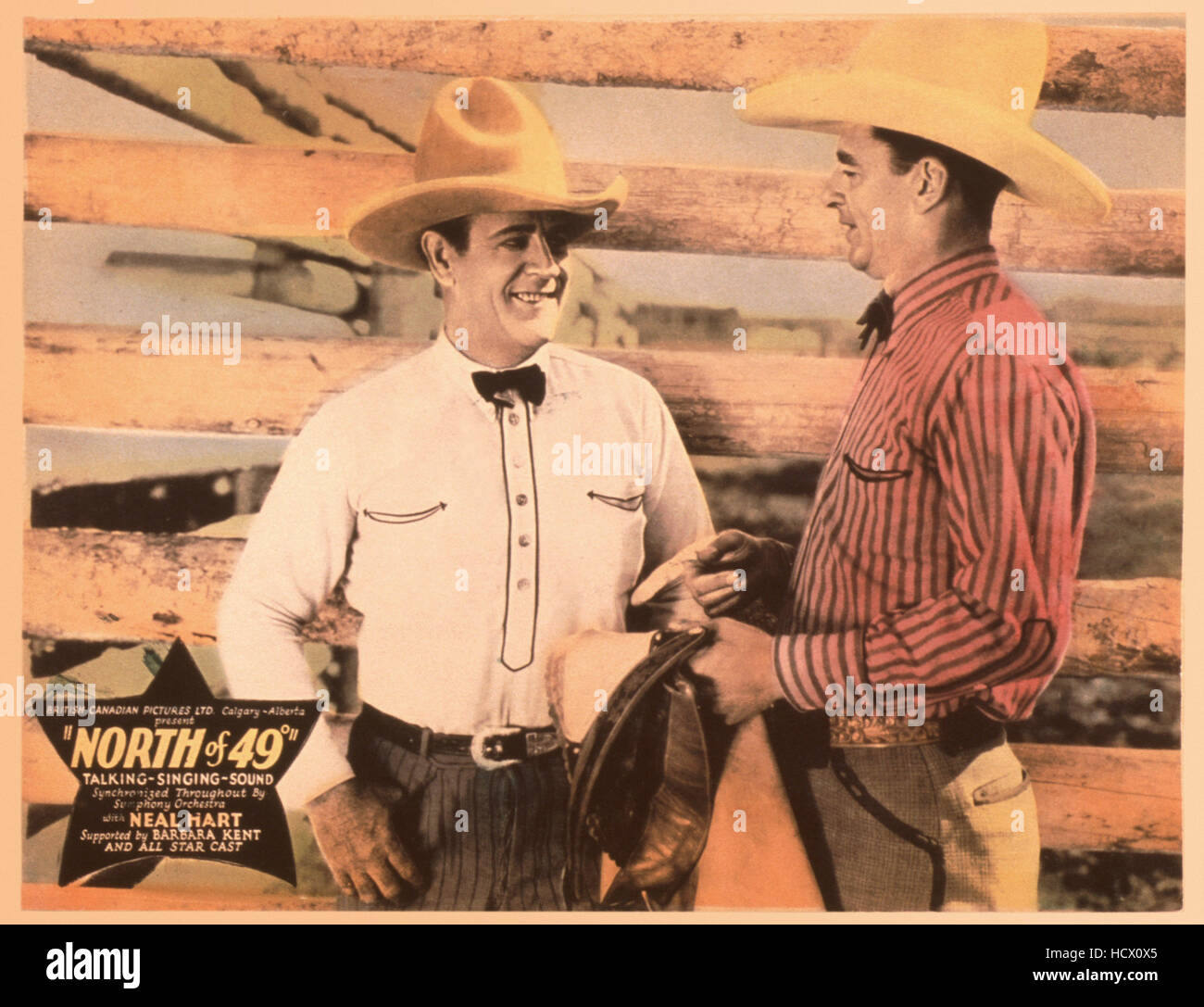NORTH OF 49, (aka HIS DESTINY), US lobbycard, Neal Hart (left), 1928 ...