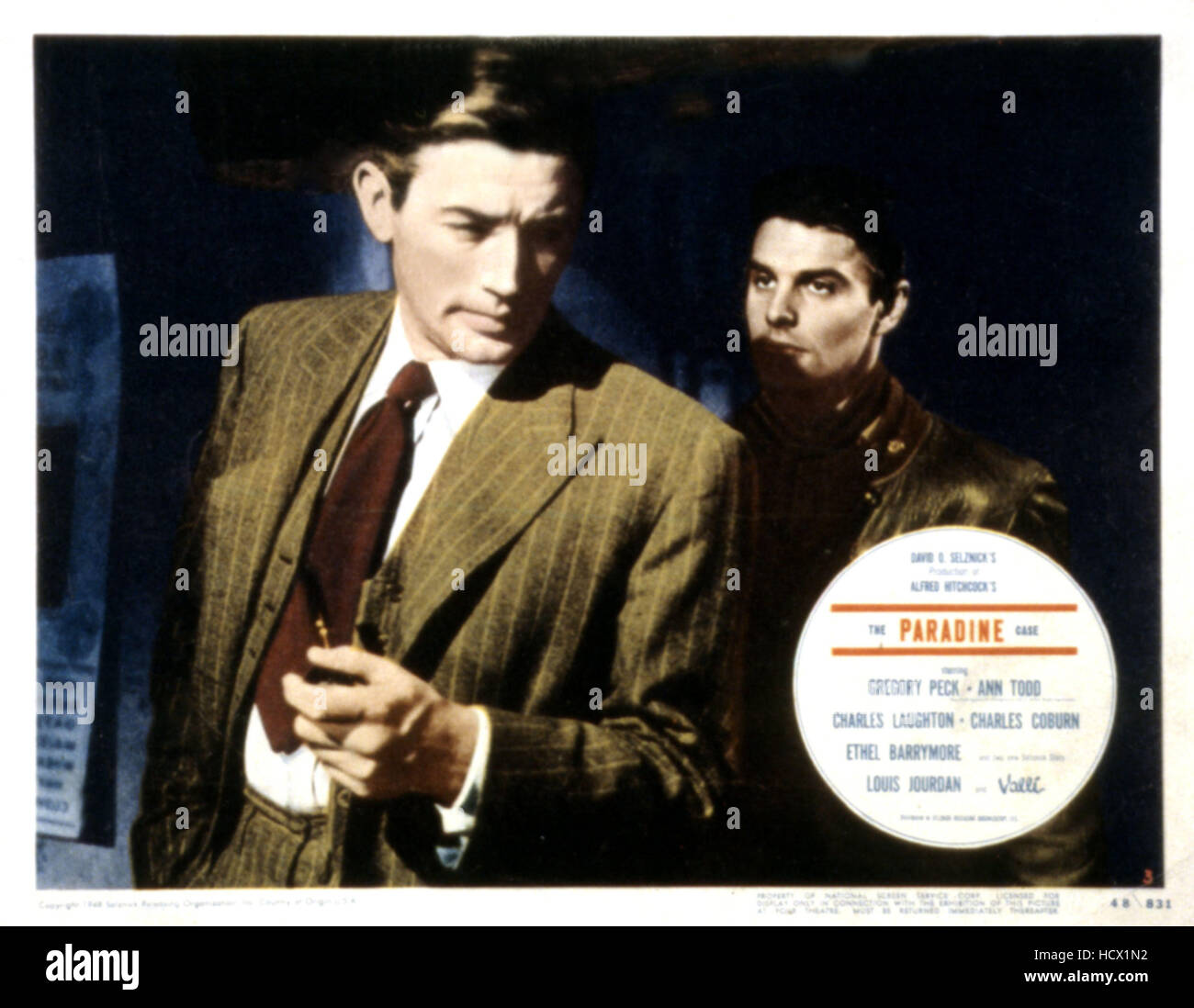 THE PARADINE CASE, US lobbycard, from left: Gregory Peck, Louis Jourdan ...