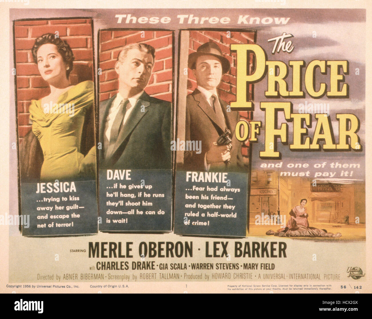 THE PRICE OF FEAR, US poster, from left Merle Oberon, Lex Barker ...