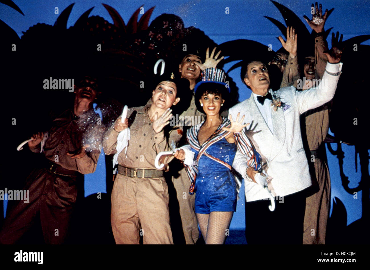 PRIVATES ON PARADE, (front), Joe Melia, Nicola Pagett, Bruce Payne ...