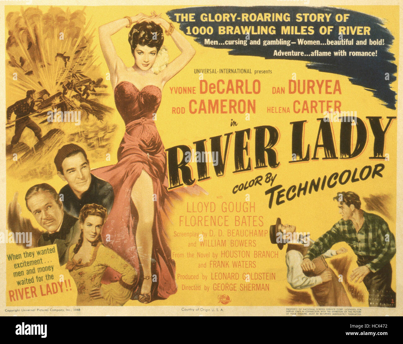 RIVER LADY, US poster, from left: Dan Duryea, Rod Cameron, Helena ...