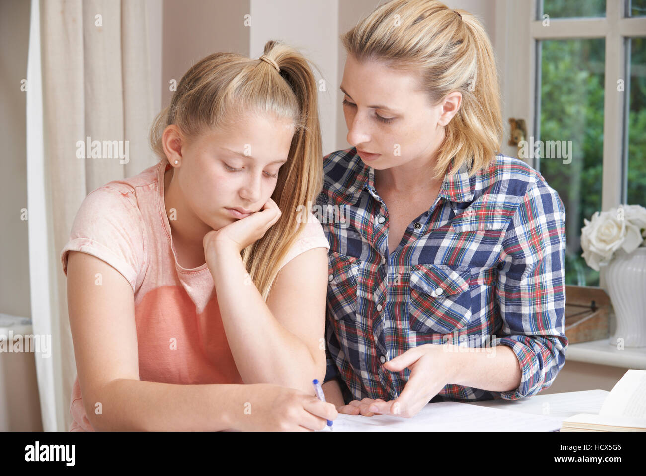 Female Home Tutor Helping Girl With Studies Stock Photo - Alamy