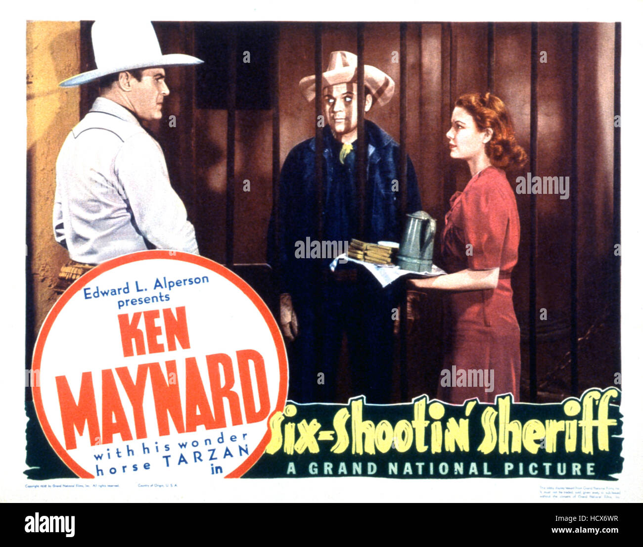 SIX SHOOTIN' SHERIFF, from left: Ken Maynard, Harry Harvey, Marjorie ...