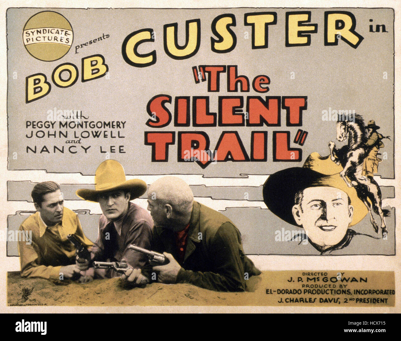 SILENT TRAIL, US poster, Bob Custer (cowboy hat), 1928 Stock Photo - Alamy