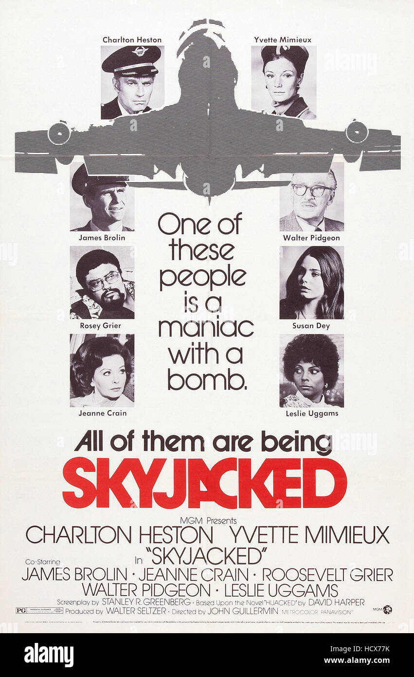 SKYJACKED, US poster art, clockwise from top left: Charlton Heston ...
