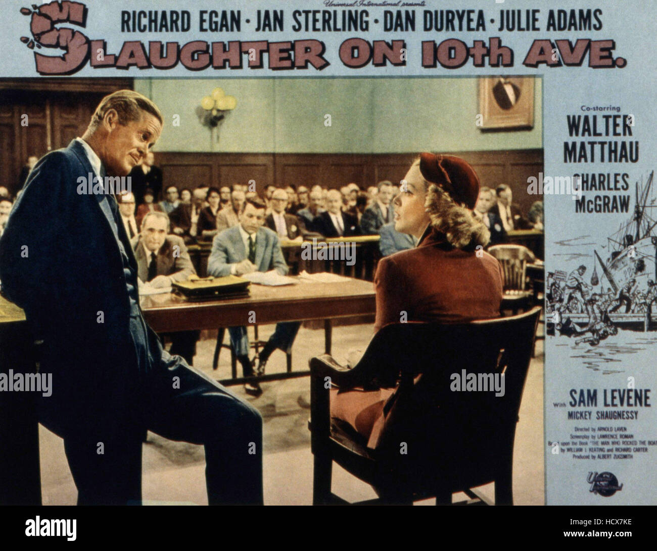 SLAUGHTER ON TENTH AVENUE, US lobbycard, from left: Dan Duryea, Jan Sterling, 1957 Stock Photo ...