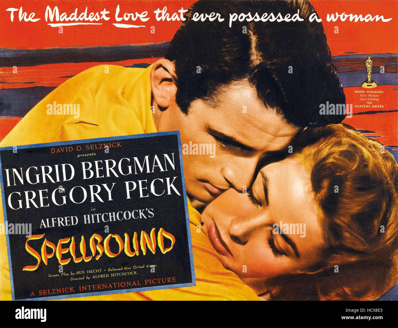 SPELLBOUND, Gregory Peck, Ingrid Bergman, half-sheet poster art, 1945 ...