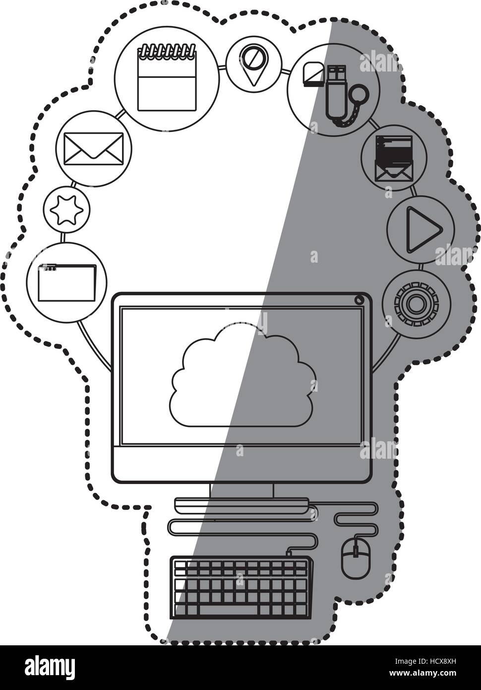 Computer and cloud computing icon. Storage media multimedia and ...