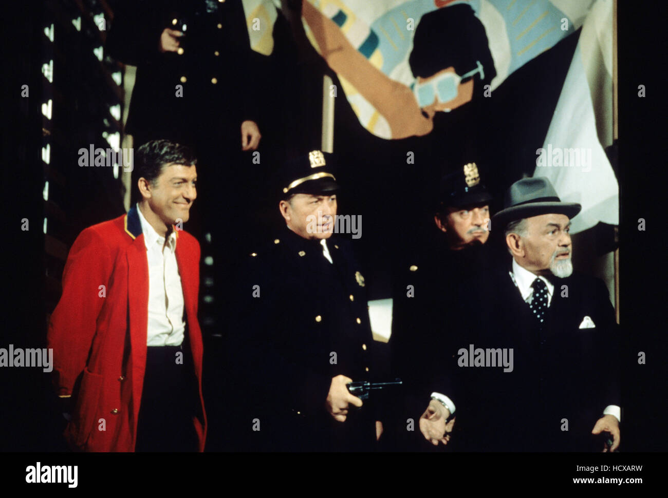 NEVER A DULL MOMENT, from leftL Dick Van Dyke, Ken Lynch, Edward G. Robinson (beard), 1968 Stock ...
