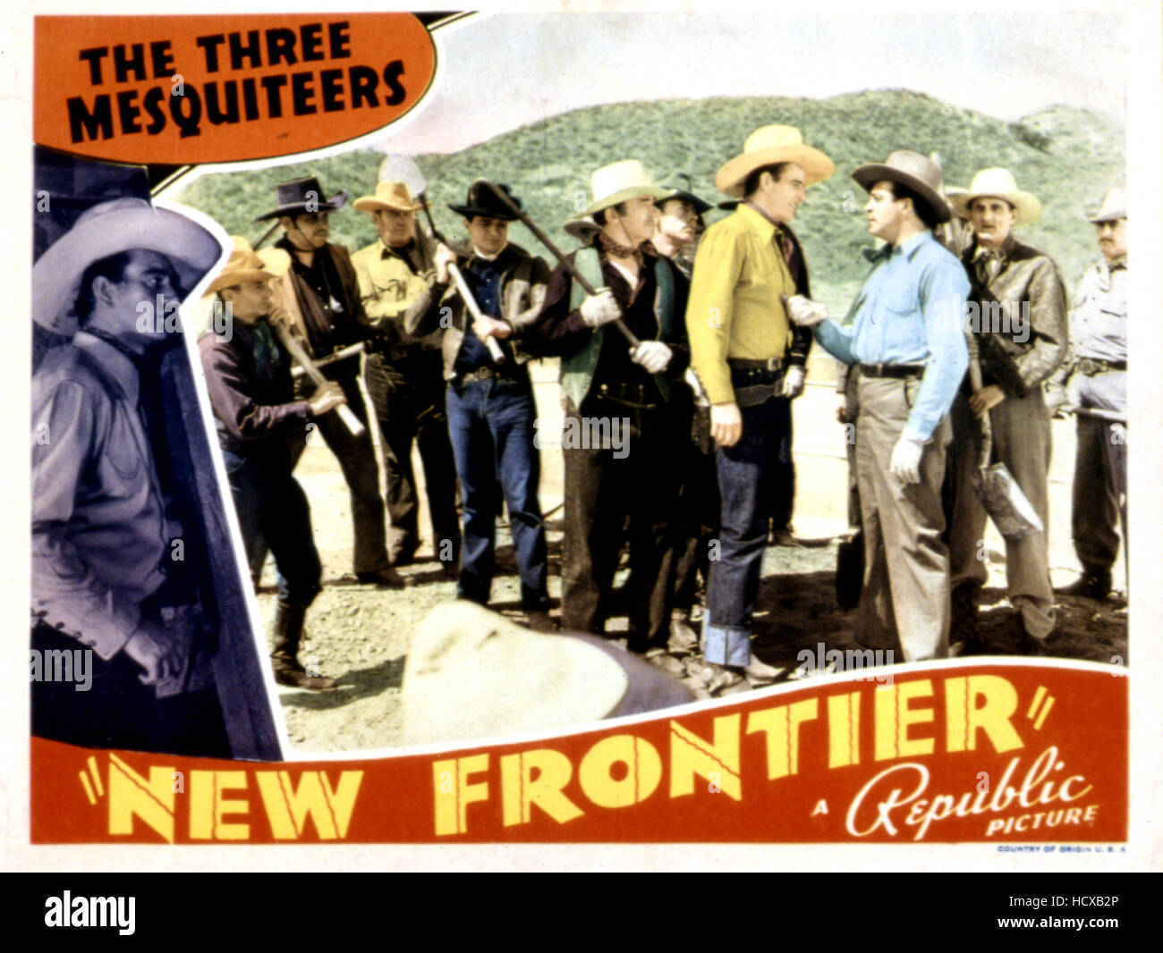 THE NEW FRONTIER, John Wayne, lobby card poster art, 1935 Stock Photo ...