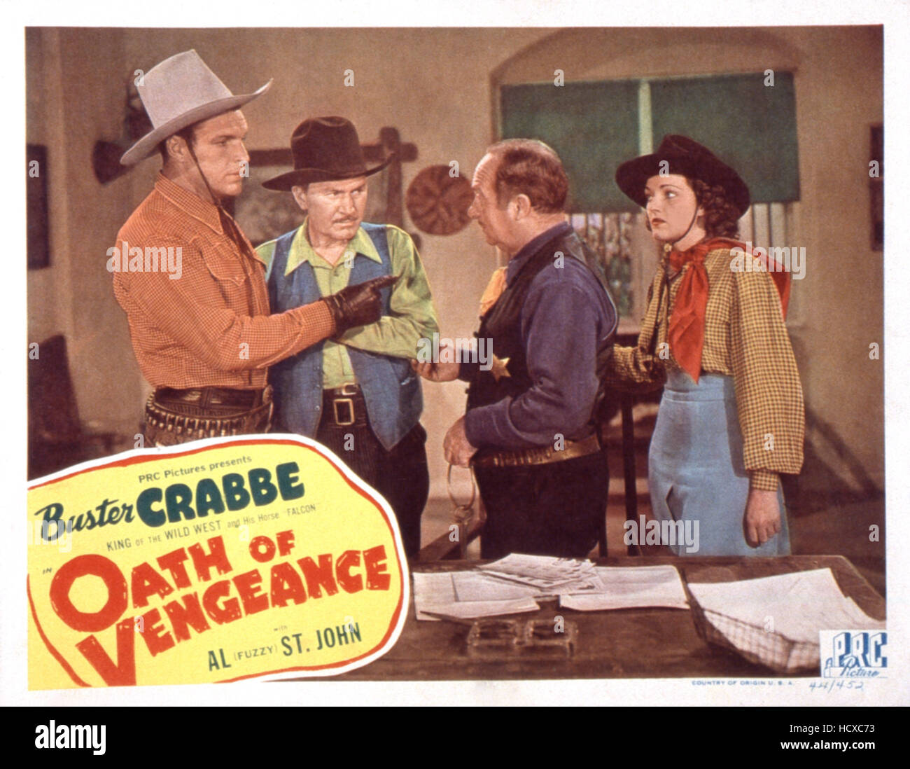 OATH OF VENGEANCE, from left: Buster Crabbe, Karl Hackett, Hal Price ...