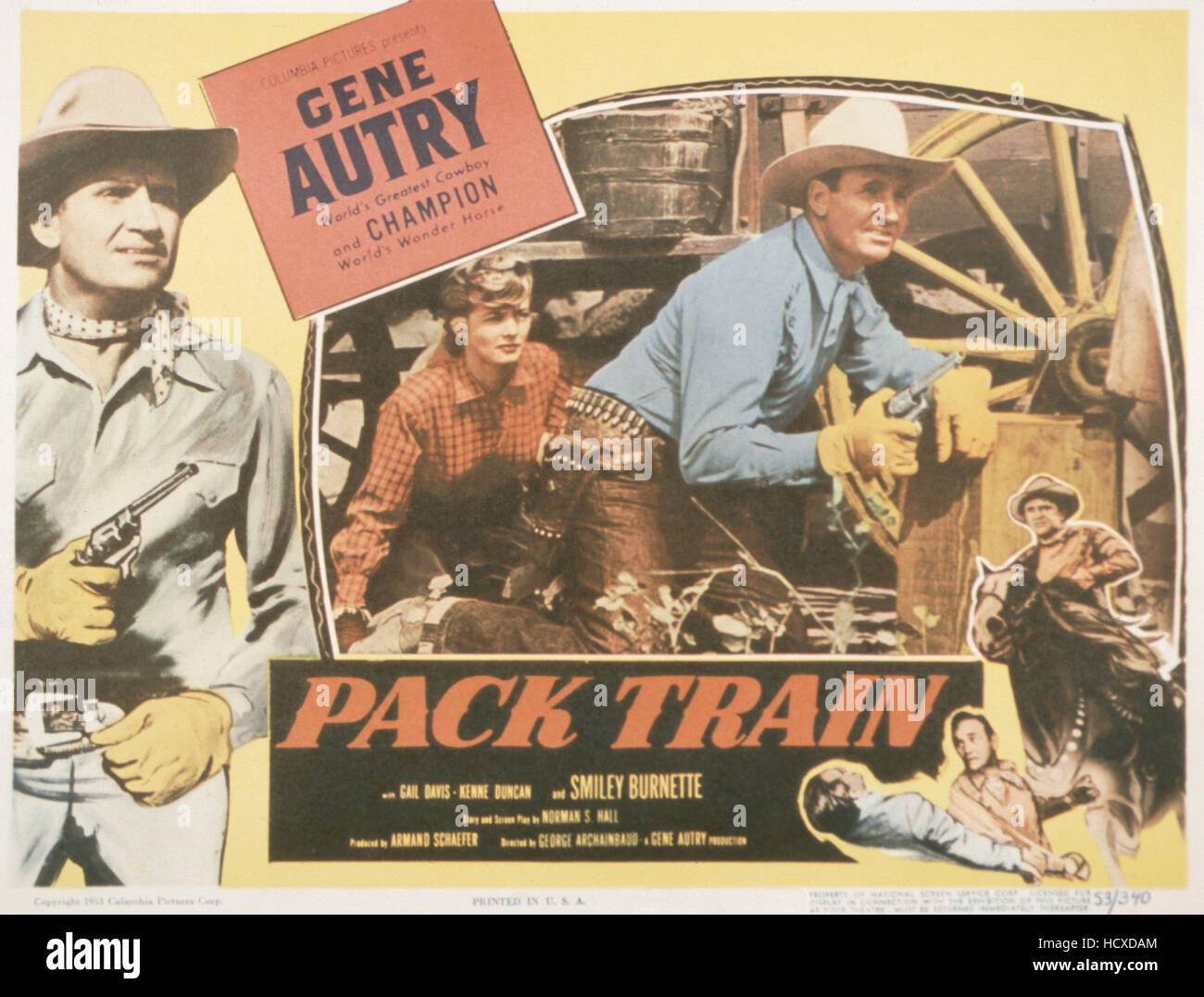PACK TRAIN, US poster, from left: Gene Autry, Gail Davis, Gene Autry ...