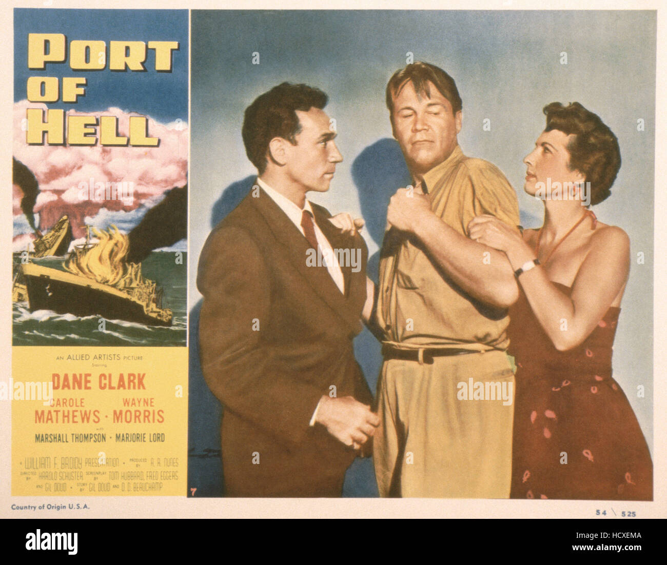 PORT OF HELL, US lobbycard, from left: Dane Clark, Wayne Morris, Carole Mathews, 1954 Stock ...