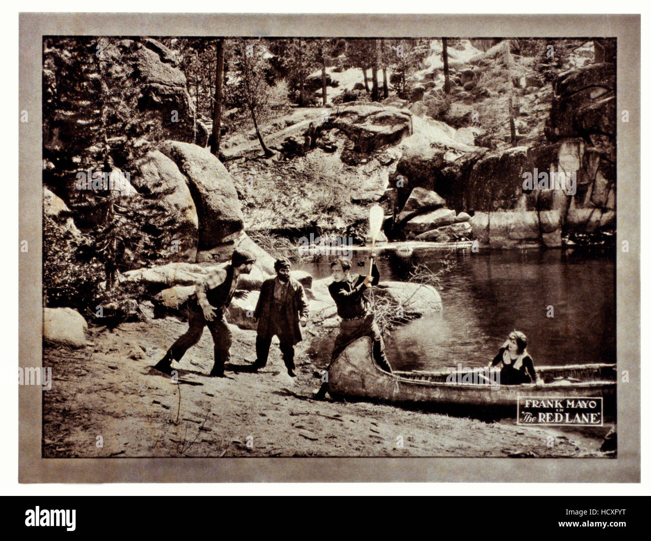 THE RED LANE, US lobbycard, in canoe from left: Frank Mayo, Lillian ...