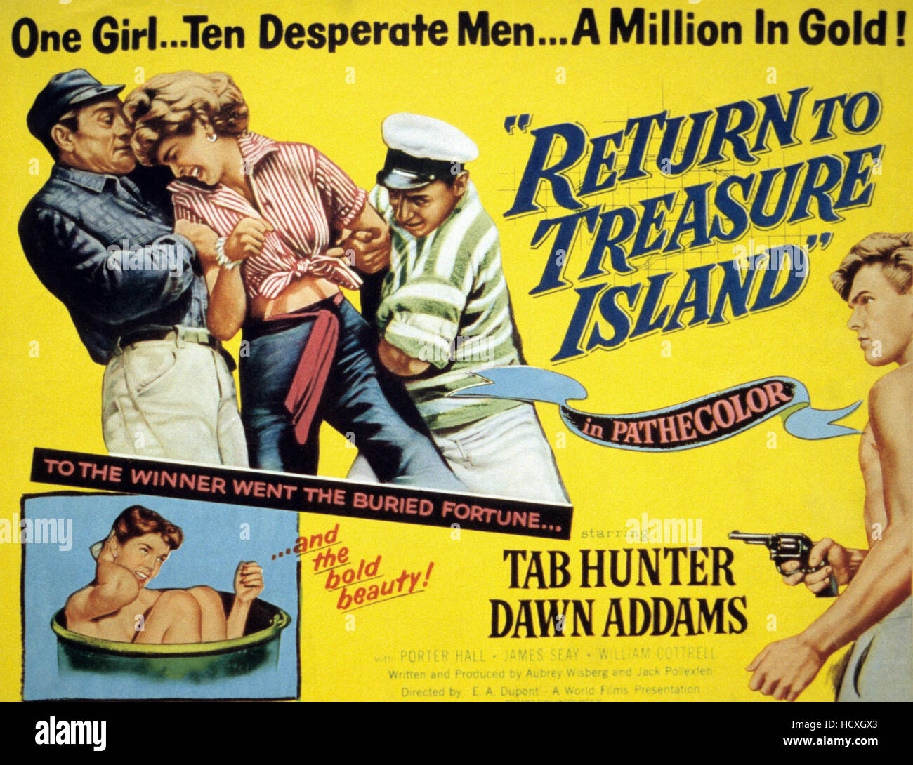 RETURN TO TREASURE ISLAND, lobbycard, Dawn Addams (bottom left), Tab Hunter (bottom right), 1954 ...