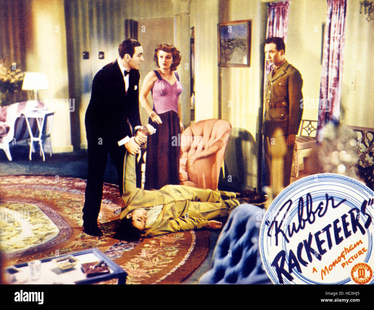 RUBBER RACKETEERS, standing l-r: Ricardo Cortez, Rochelle Hudson, Kam ...