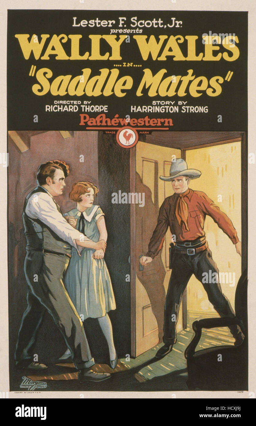 SADDLE MATES, US poster, Hal Taliaferro as Wally Wales (right), 1928 ...